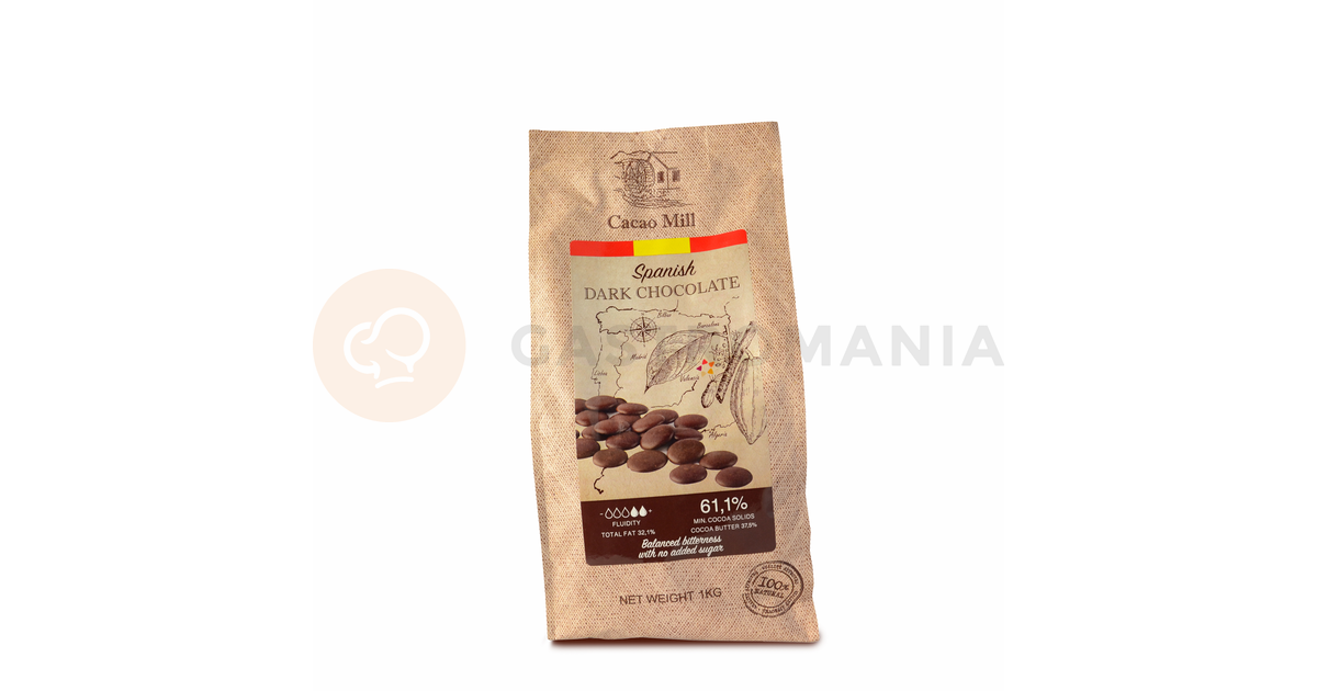 Hiszpańska ciemna czekolada bez cukru 61,1%, 1 kg - dropsy, torba ...